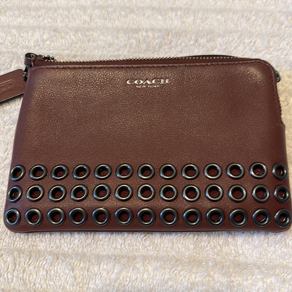 Coach | Bags | Nwot Nice Coach Red Brown Leather Studded Wristlet ...